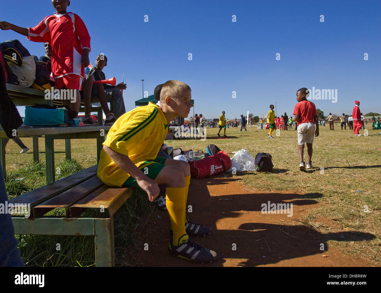 A local boy prepares to play in a mock World Cup competition at the ...