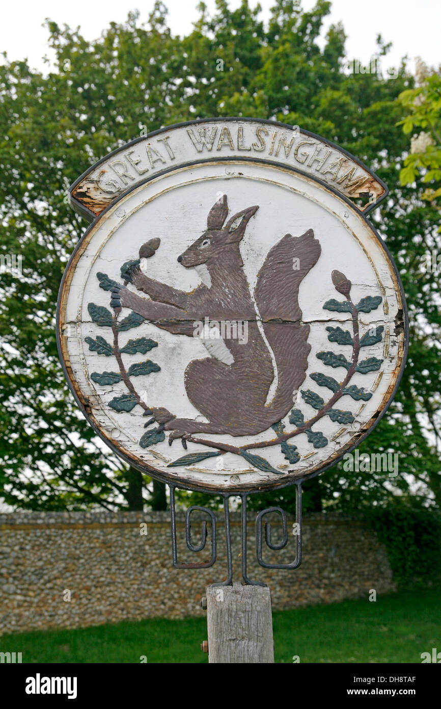 squirrel village sign Great Walsingham Norfolk England UK Stock Photo ...