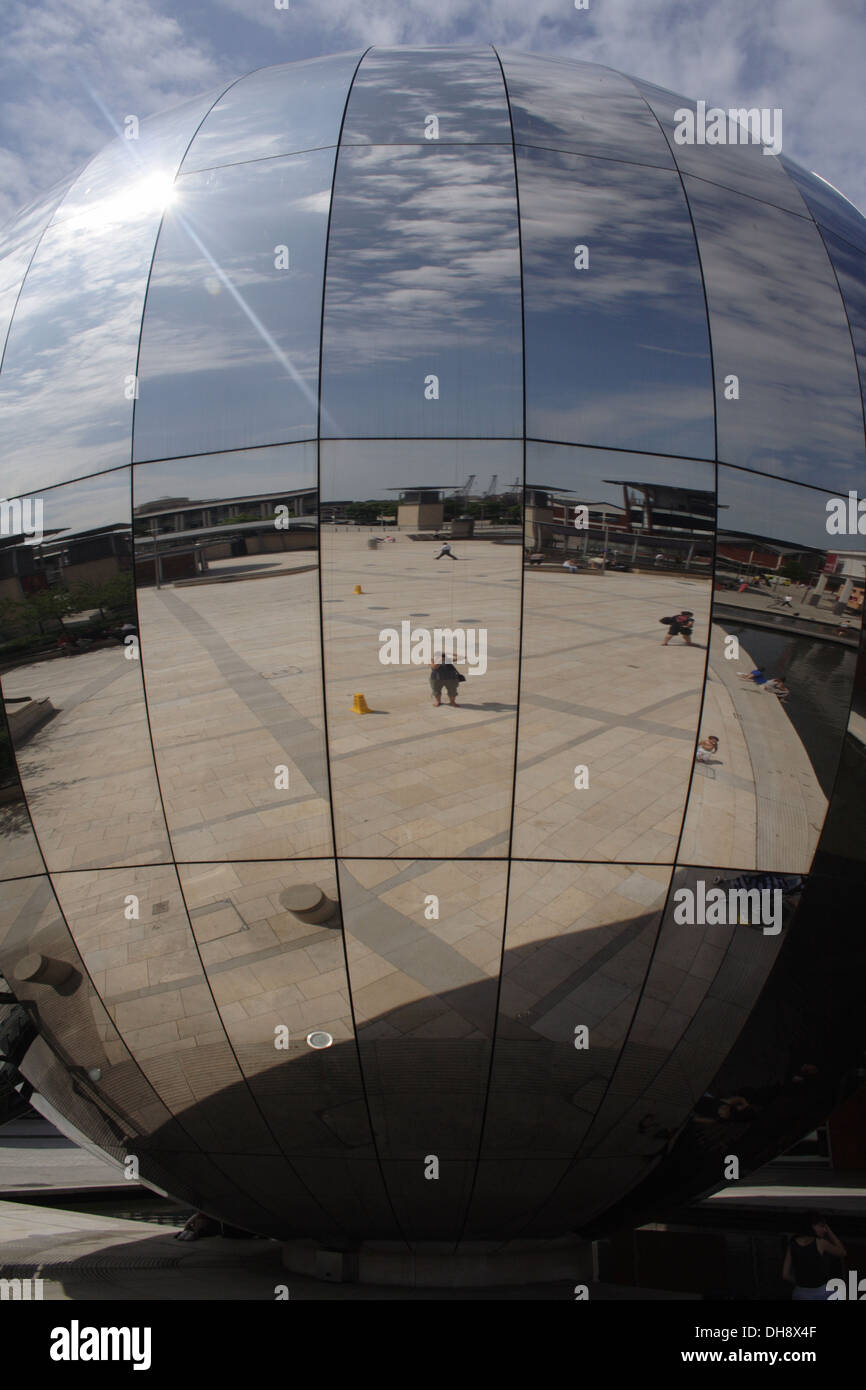 Reflection in Metal Sphere at Bristol Millennium Square Stock Photo - Alamy