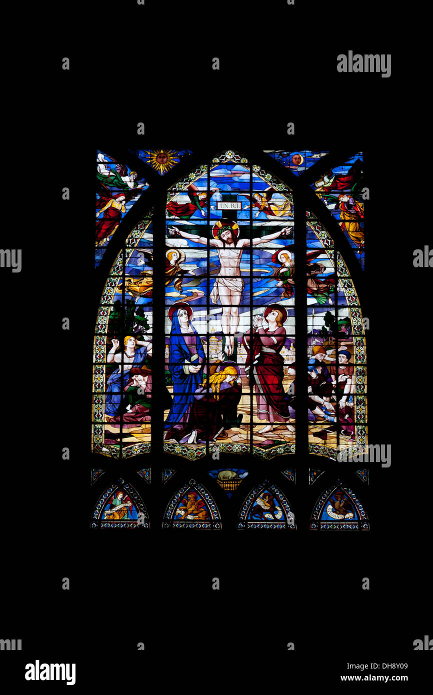 Leadlight Window of a Church in France, Paris Stock Photo - Alamy