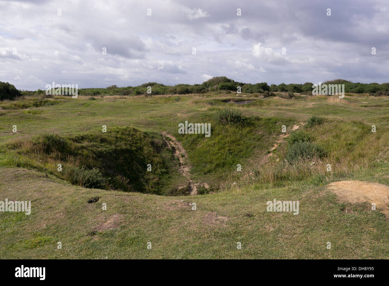 Shell craters from Allied artillery barrage at Pointe Du Hoc, during ...
