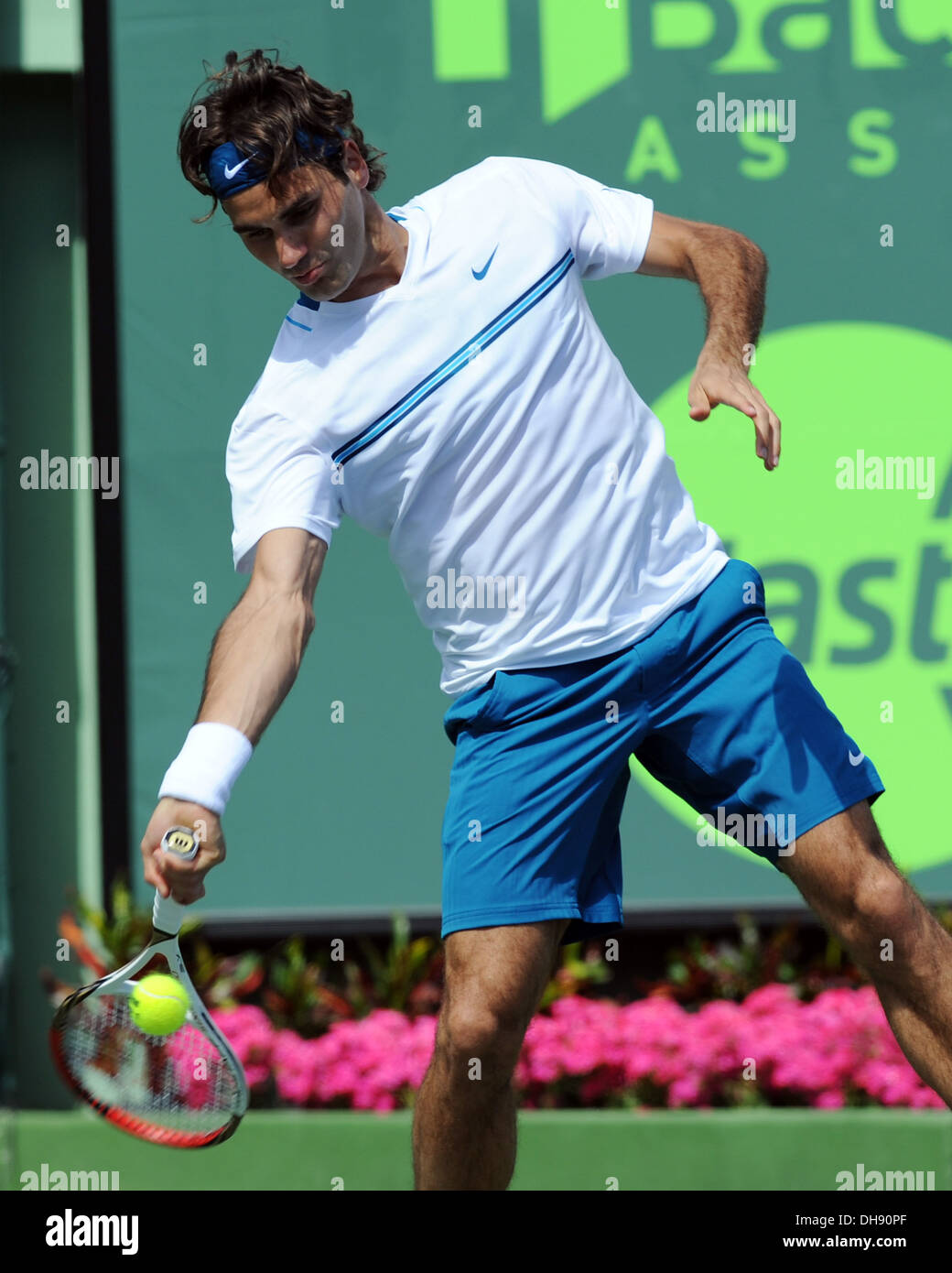 Roger Federer in action against Ryan Harrison during Day 6 of Sony ...