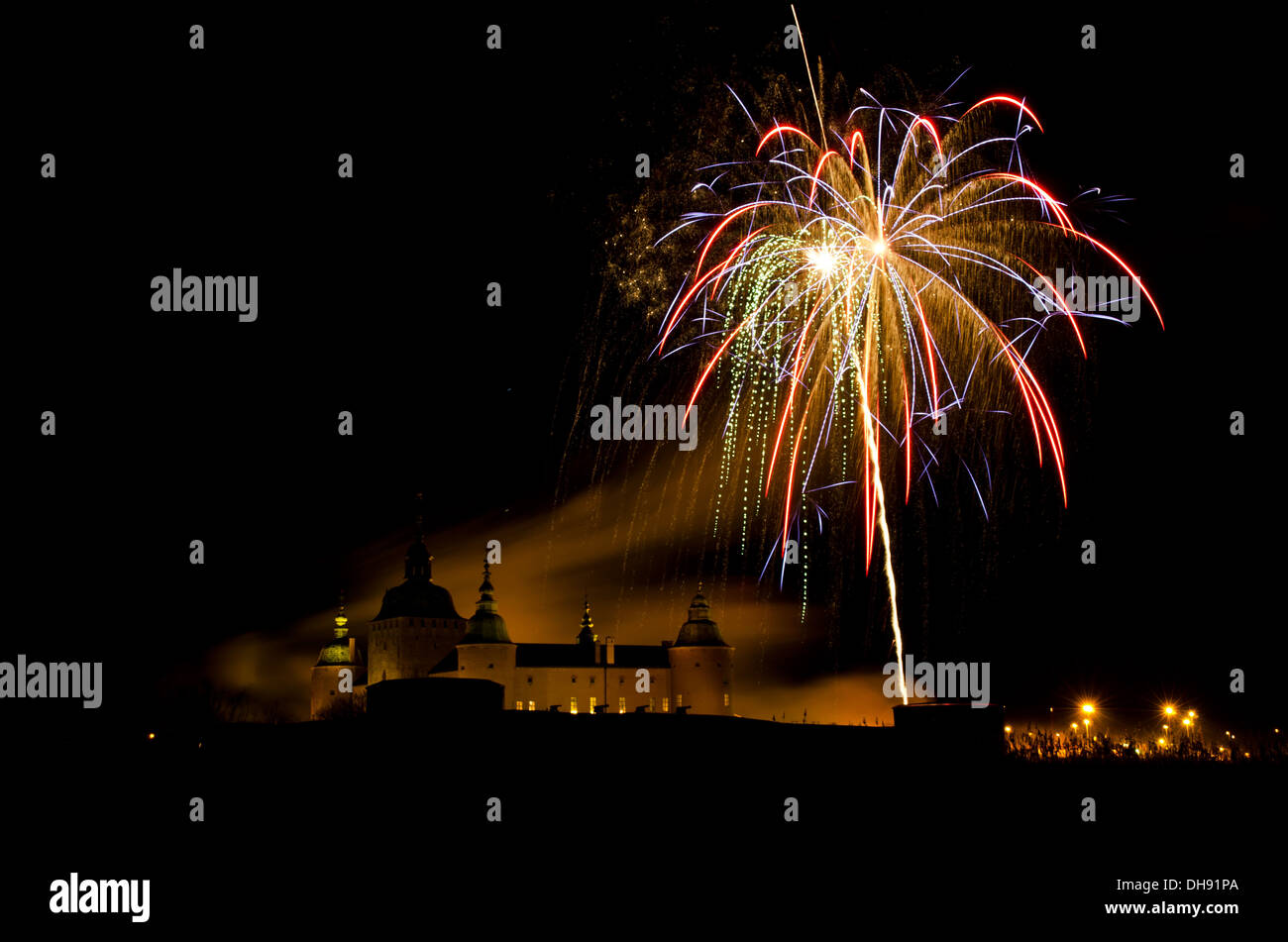 Castle lighted by fireworks Stock Photo - Alamy