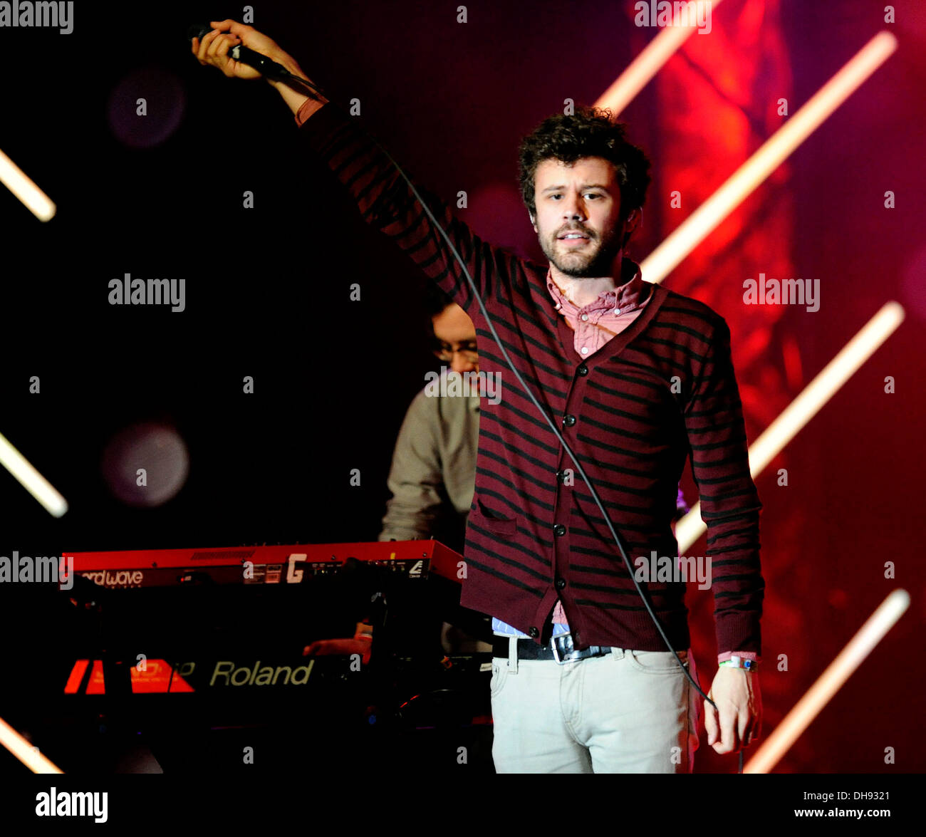 Michael Angelakos of Passion Pit performs on stage with Sheepdog at ...