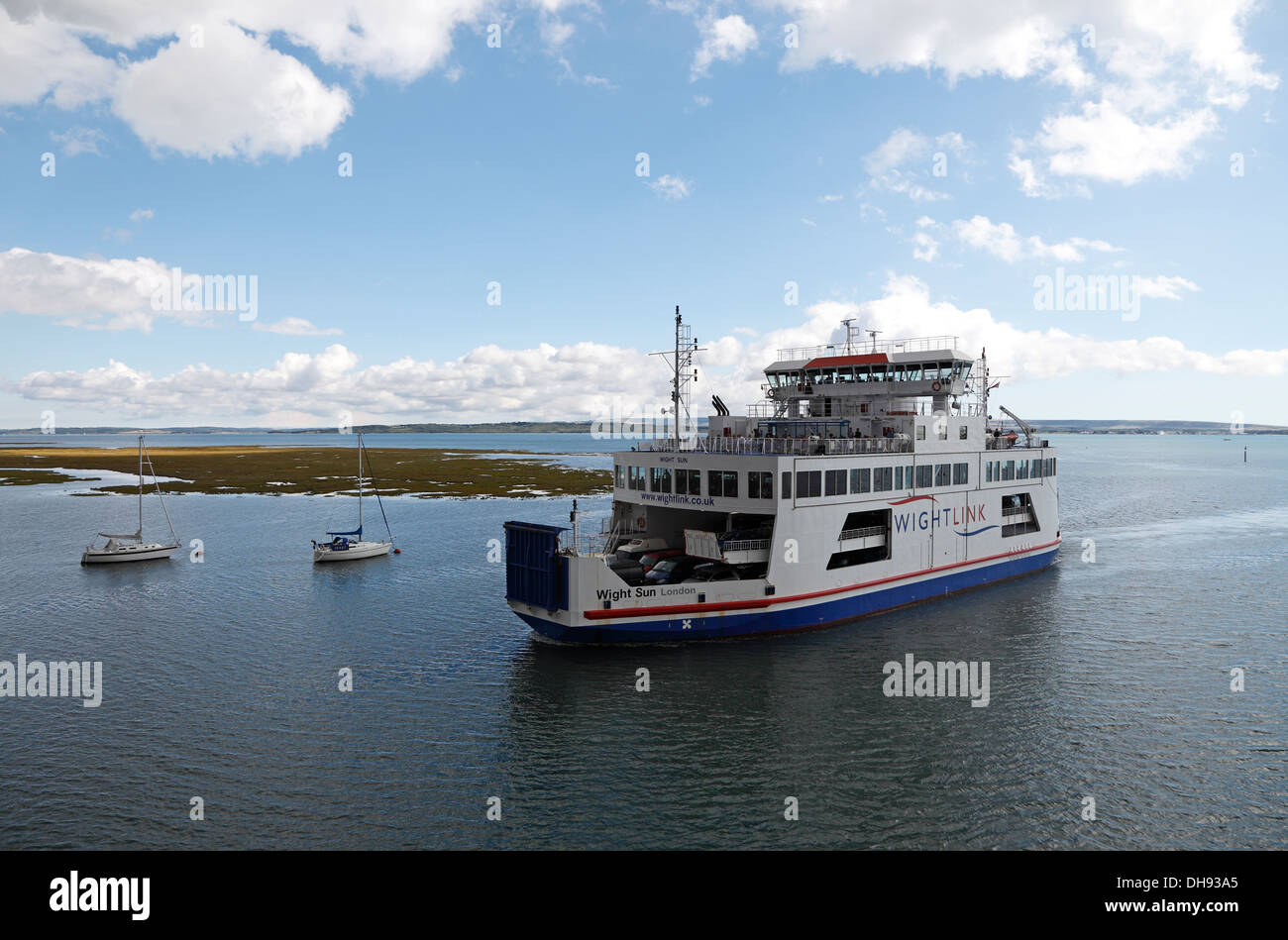 Wight Sun vehicle and passenger ferry taken from deck of Wight Light ...