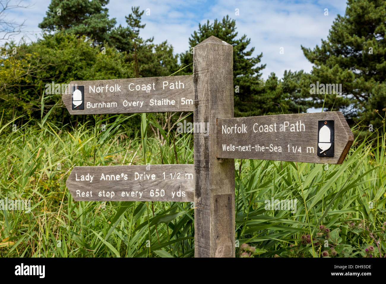 The Norfolk Coast path finger sign at Wells, Norfolk, UK Stock Photo ...