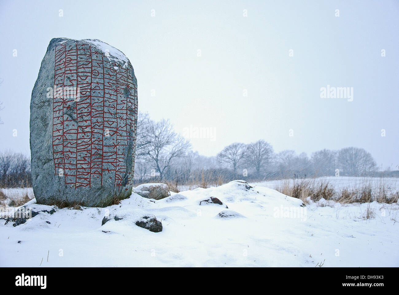 Rune stone in winter land Stock Photo - Alamy