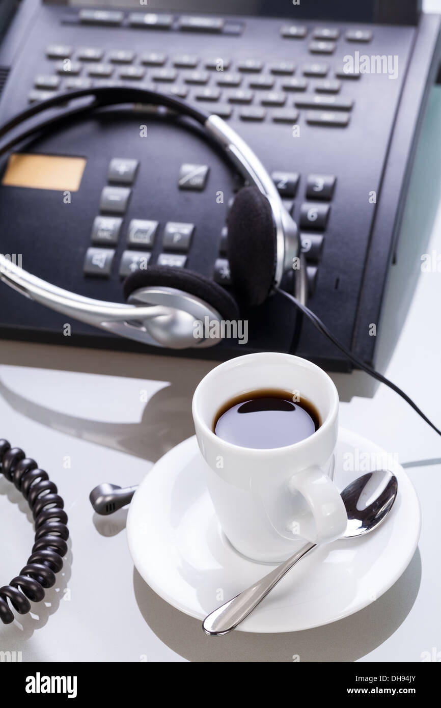 have a break in office coffe on table desk business working place Stock ...