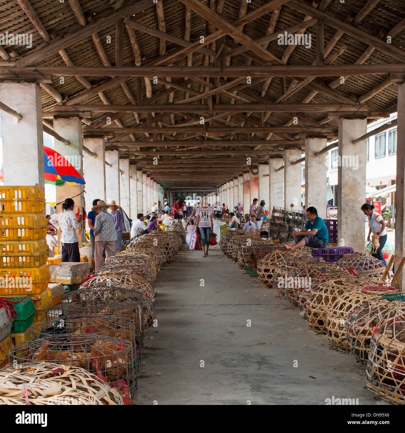 Food And Animals For Sale At An Open-Air Market; Yangshuo, Guangxi ...