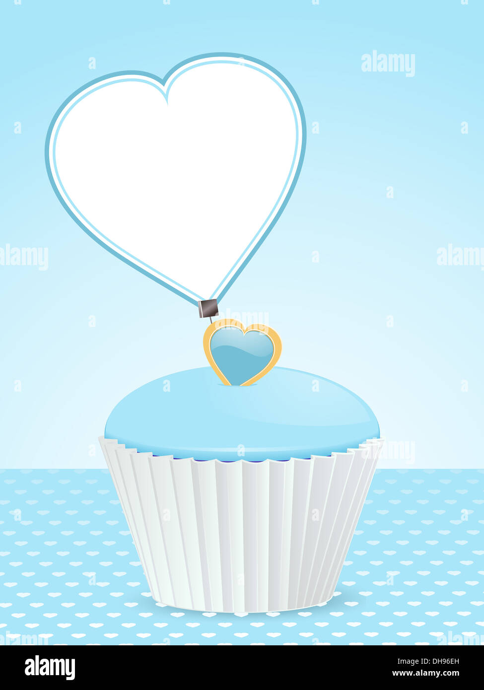 cupcake with blue icing and heart shaped message label Stock Photo - Alamy
