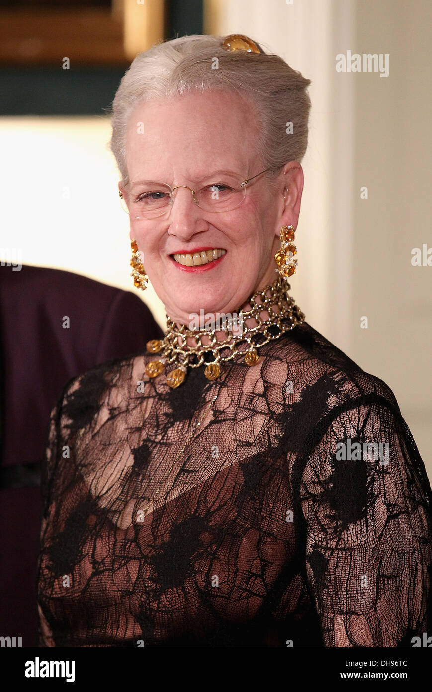 Queen Margarethe of Denmark takes part in a receiving line ahead of an ...