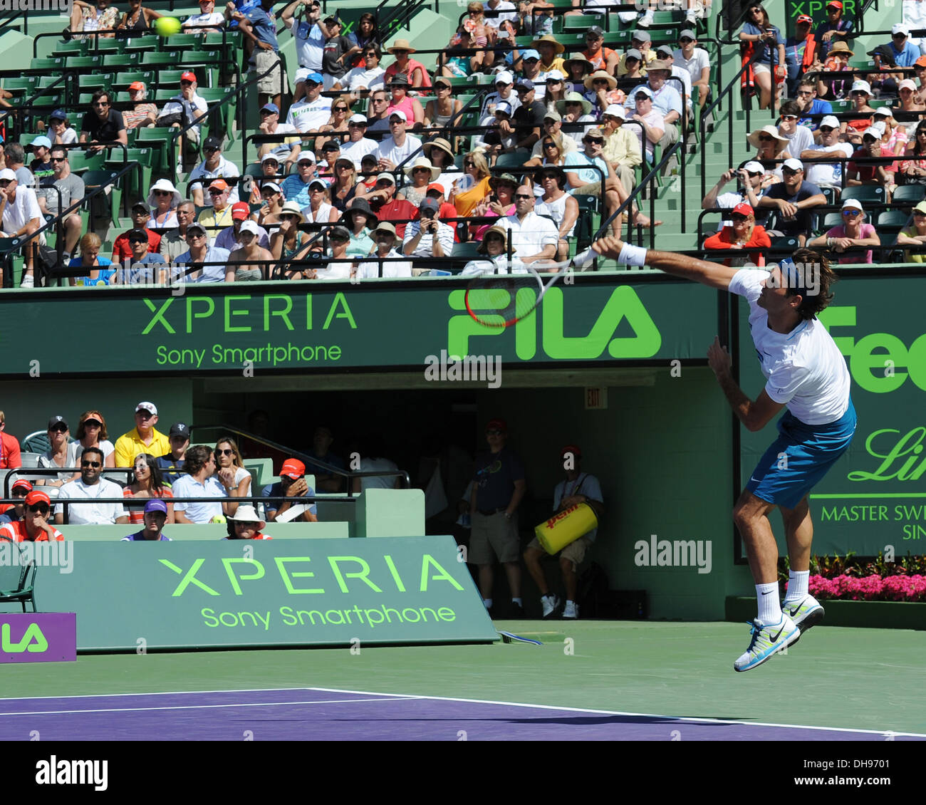 Roger Federer in action against Ryan Harrison during Day 6 of Sony ...