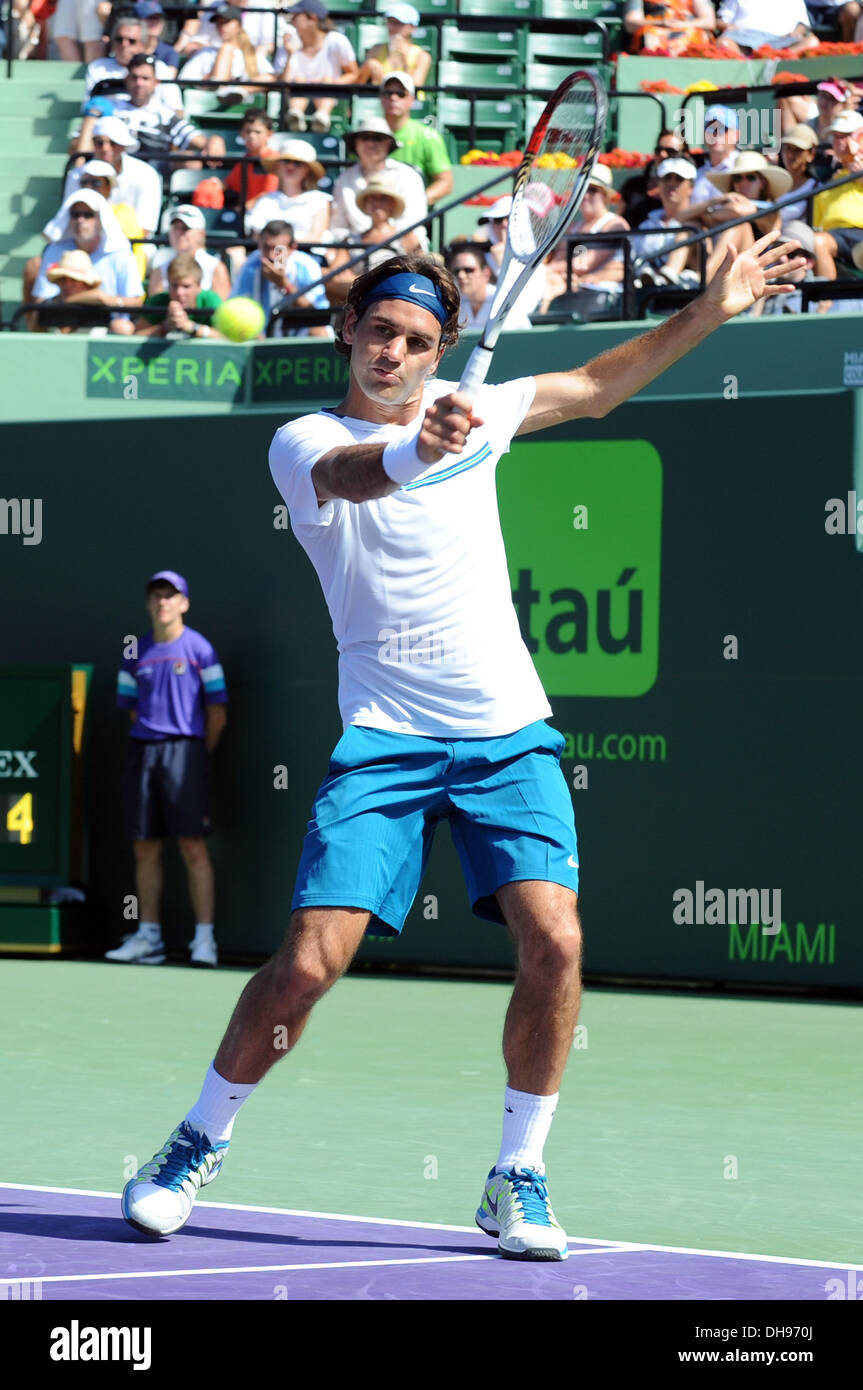 Roger Federer in action against Ryan Harrison during Day 6 of Sony ...