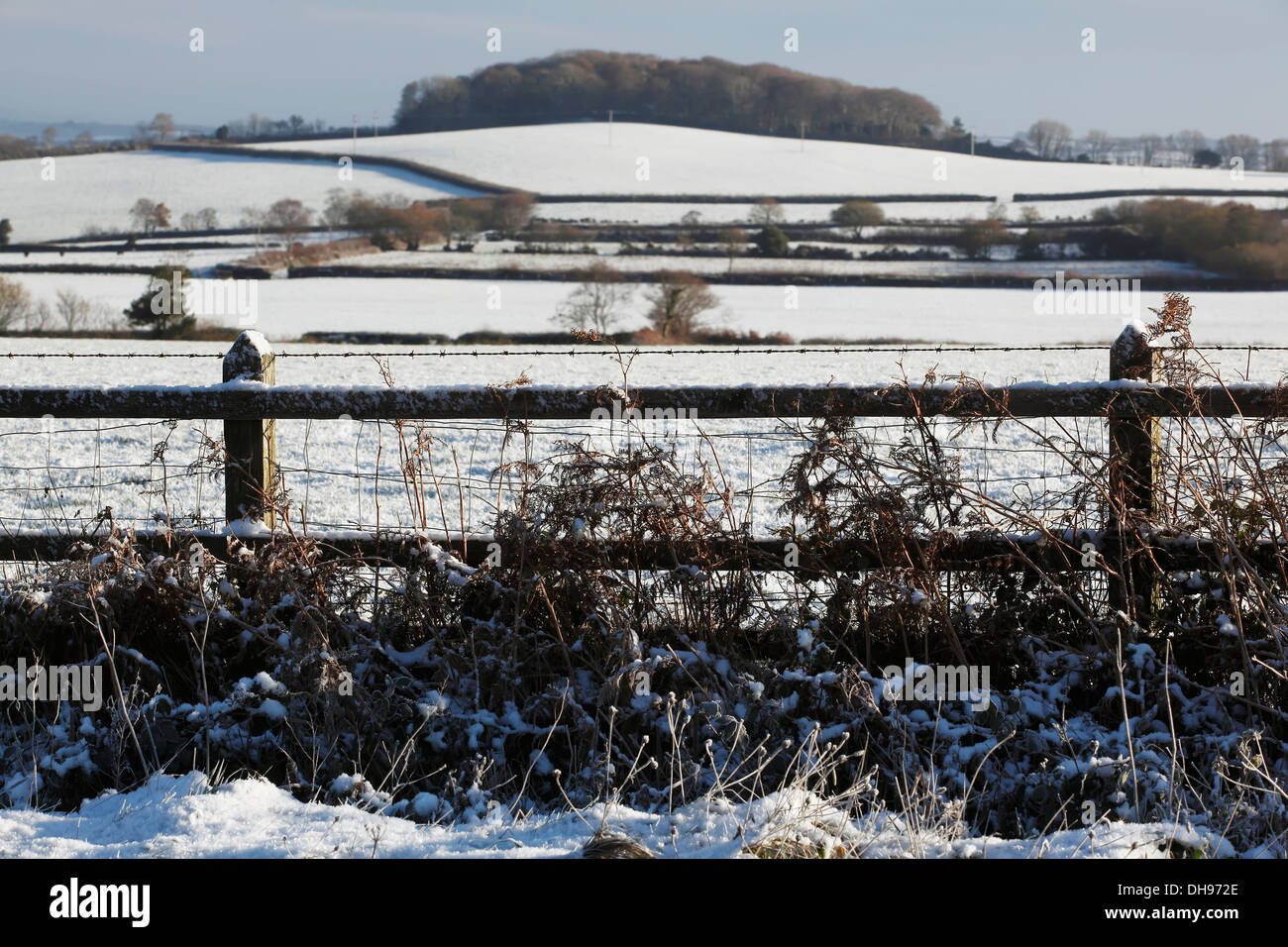 Fields Covered In Snow In Winter; North Devon, England Stock Photo - Alamy