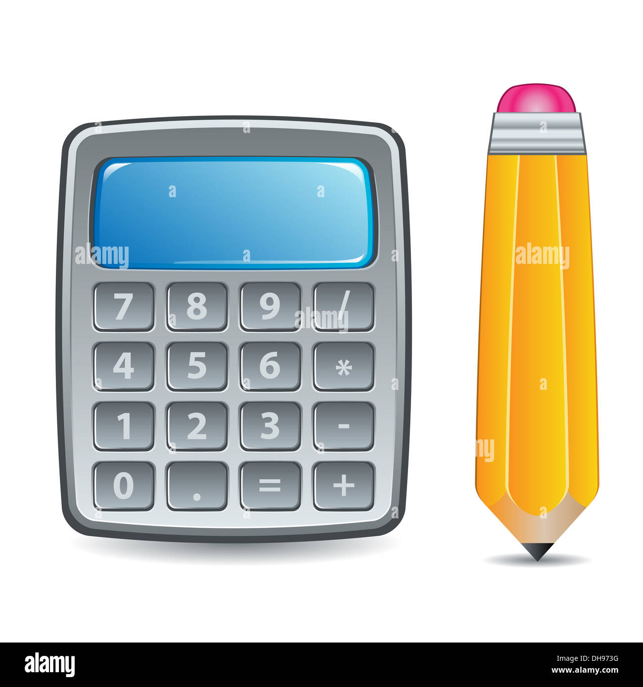 Calculator and Pencil Icon or Symbol Illustration Stock Photo - Alamy