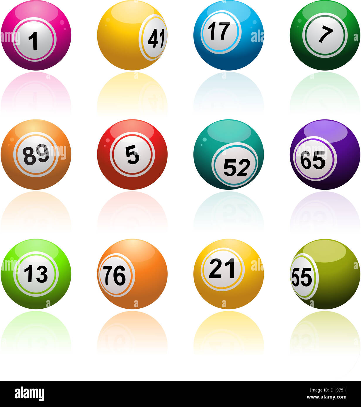 bingo ball set reflected on a white background Stock Photo - Alamy