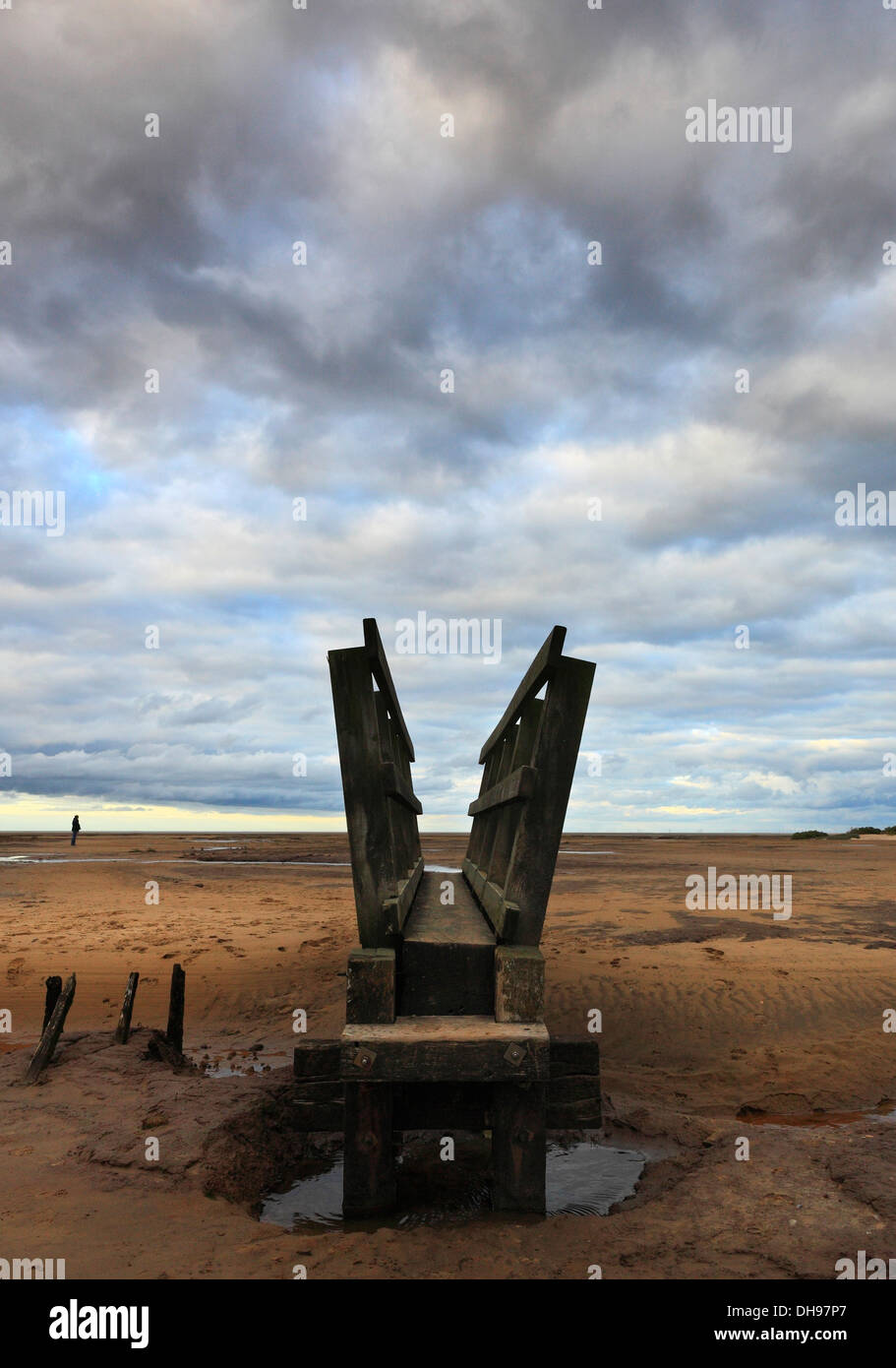 Footbridge over a creek on Stiffkey Marshes on the North Norfolk coast ...