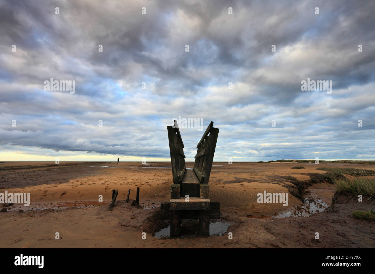 Footbridge over a creek on Stiffkey Marshes on the North Norfolk coast ...