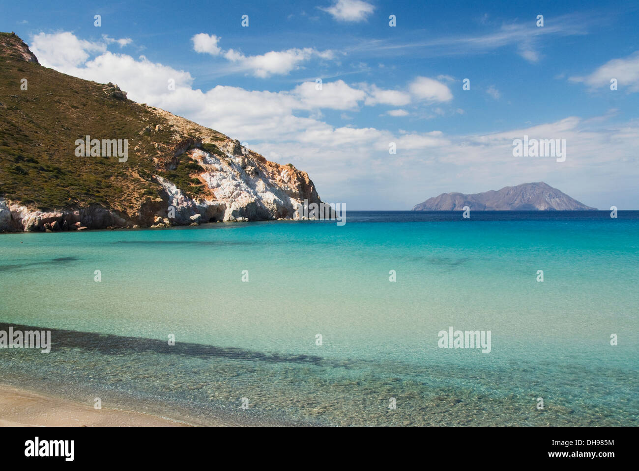 Greece, Cyclades, Island Of Milos, Plathiena Beach And Bay Stock Photo ...
