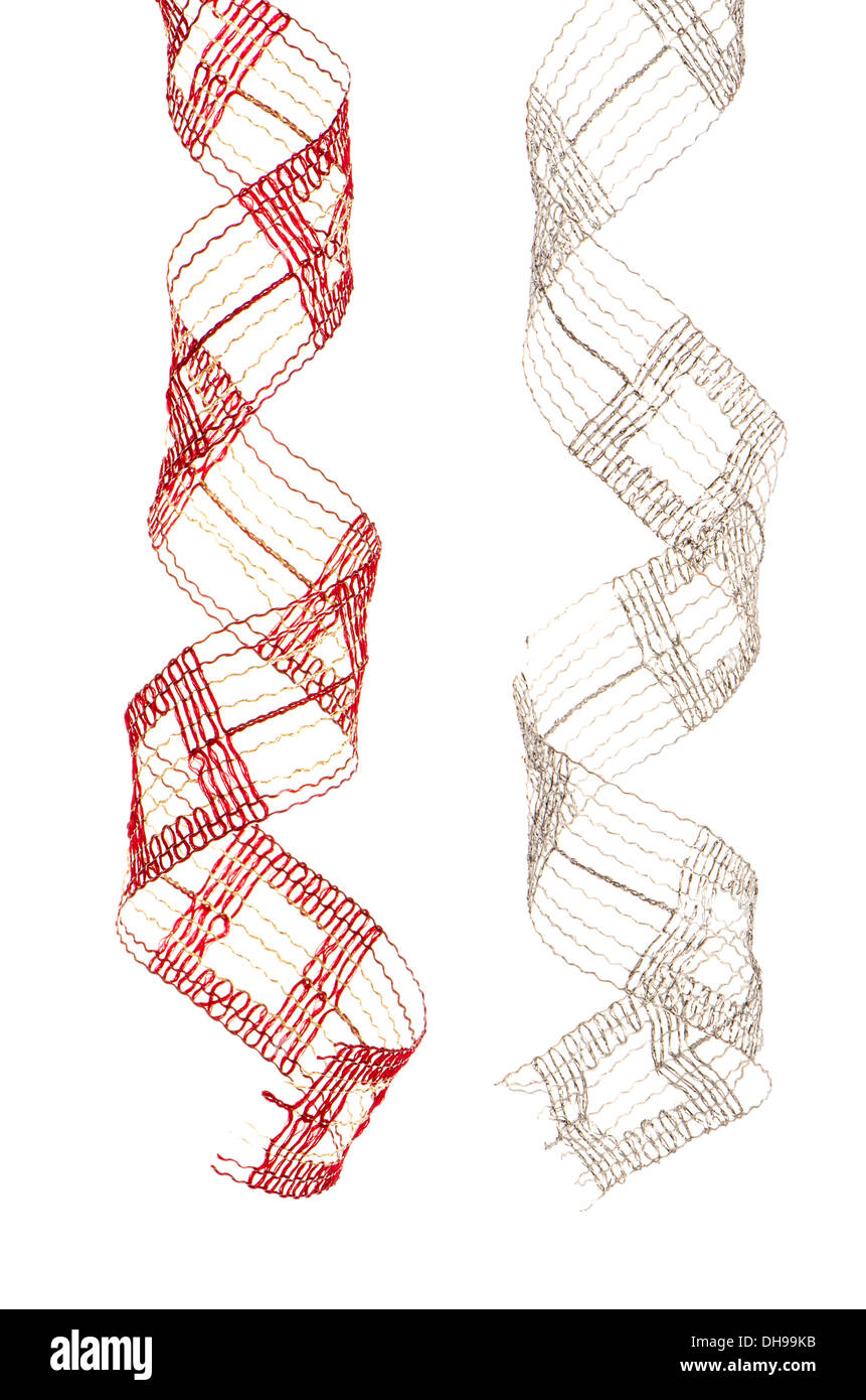 Christmas ribbons hanging isolated on white background Stock Photo - Alamy