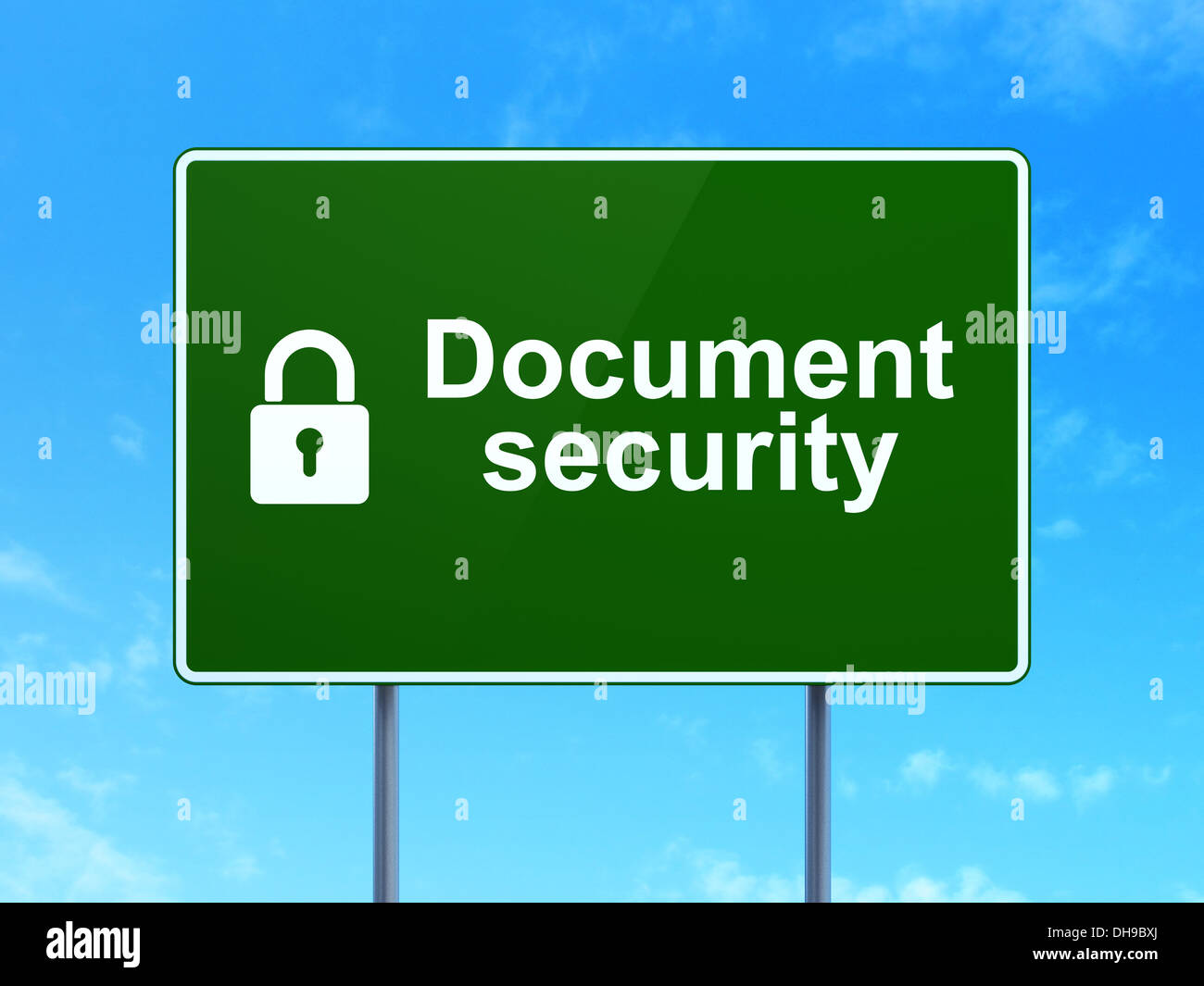 Protection concept: Document Security and Padlock on road sign Stock ...