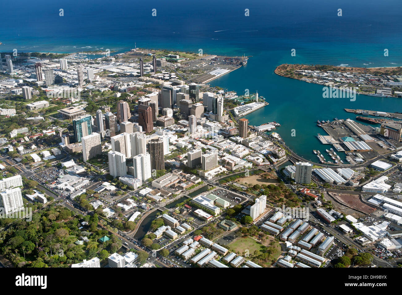 Hawaii, Oahu, Honolulu, Aerial View Of The Center Of The Downtown ...