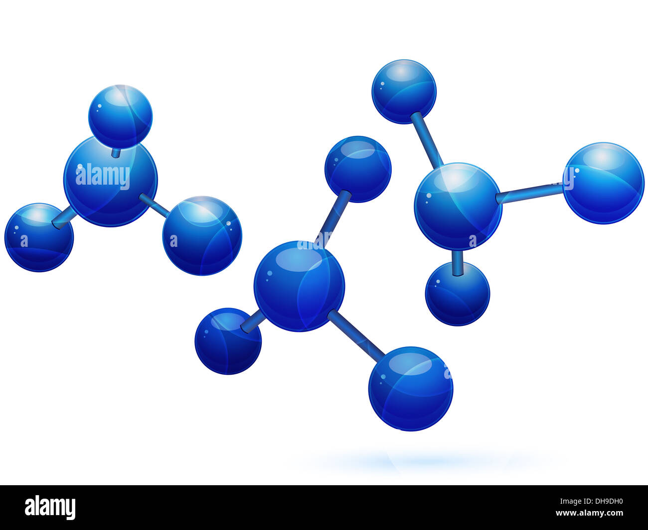 Blue 3d molecules on a white background with glowing circles Stock ...