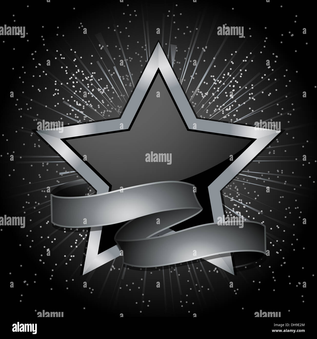 Black and silver star with silver banner Stock Photo - Alamy
