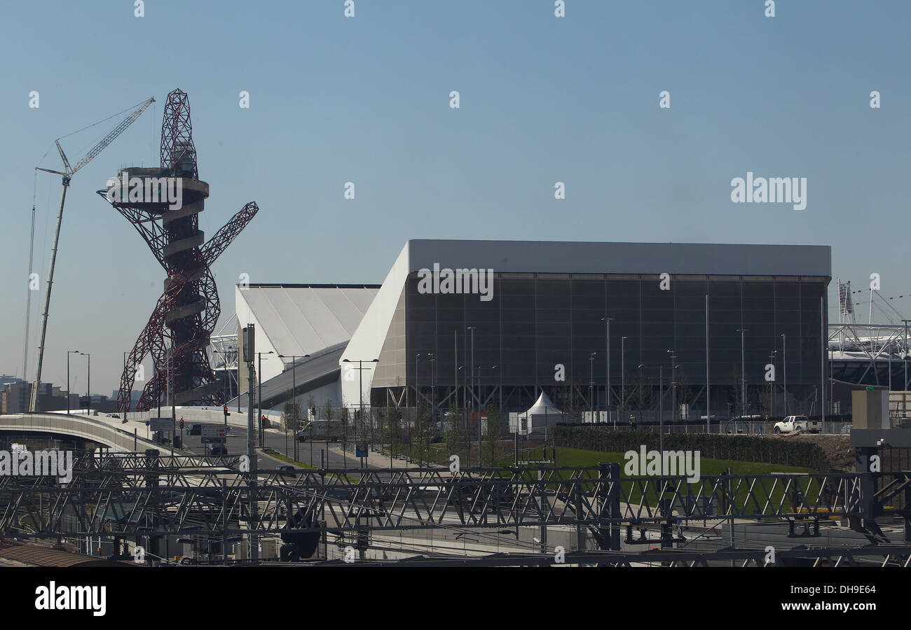 The London Olympic Park Olympic Stadium and Orbit tower at Olympic Park ...