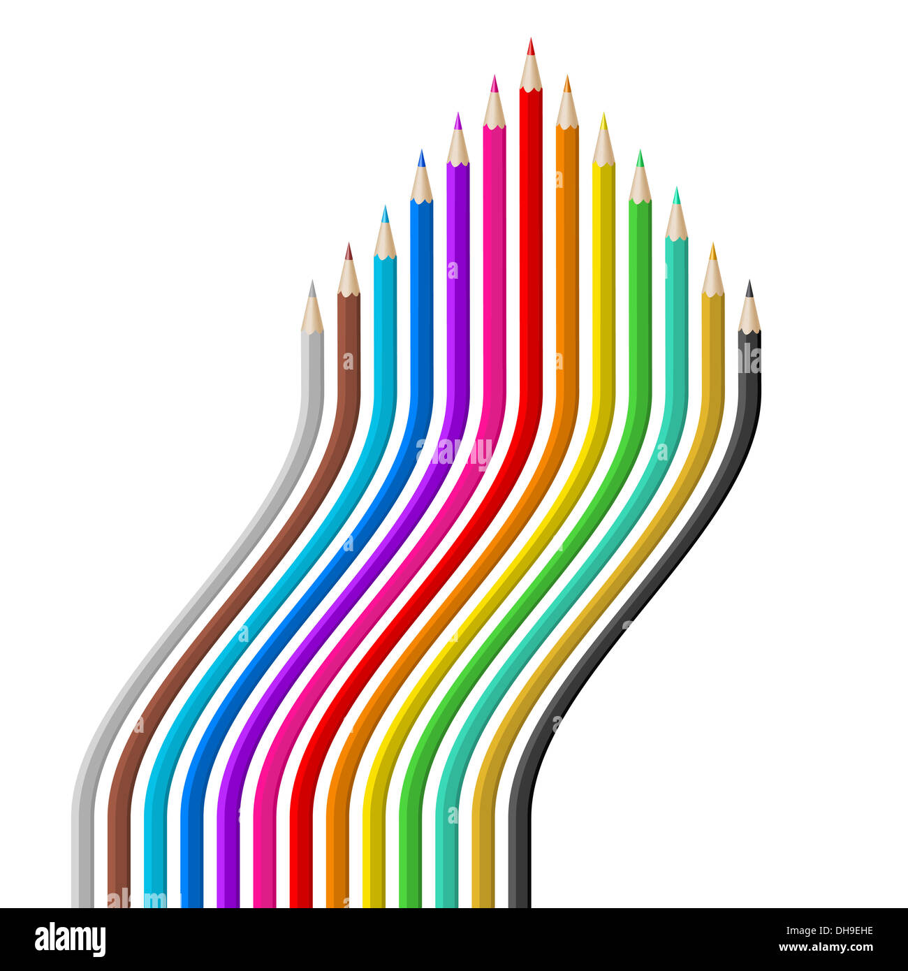 Illustration of color pencils in abstract shape on white background ...
