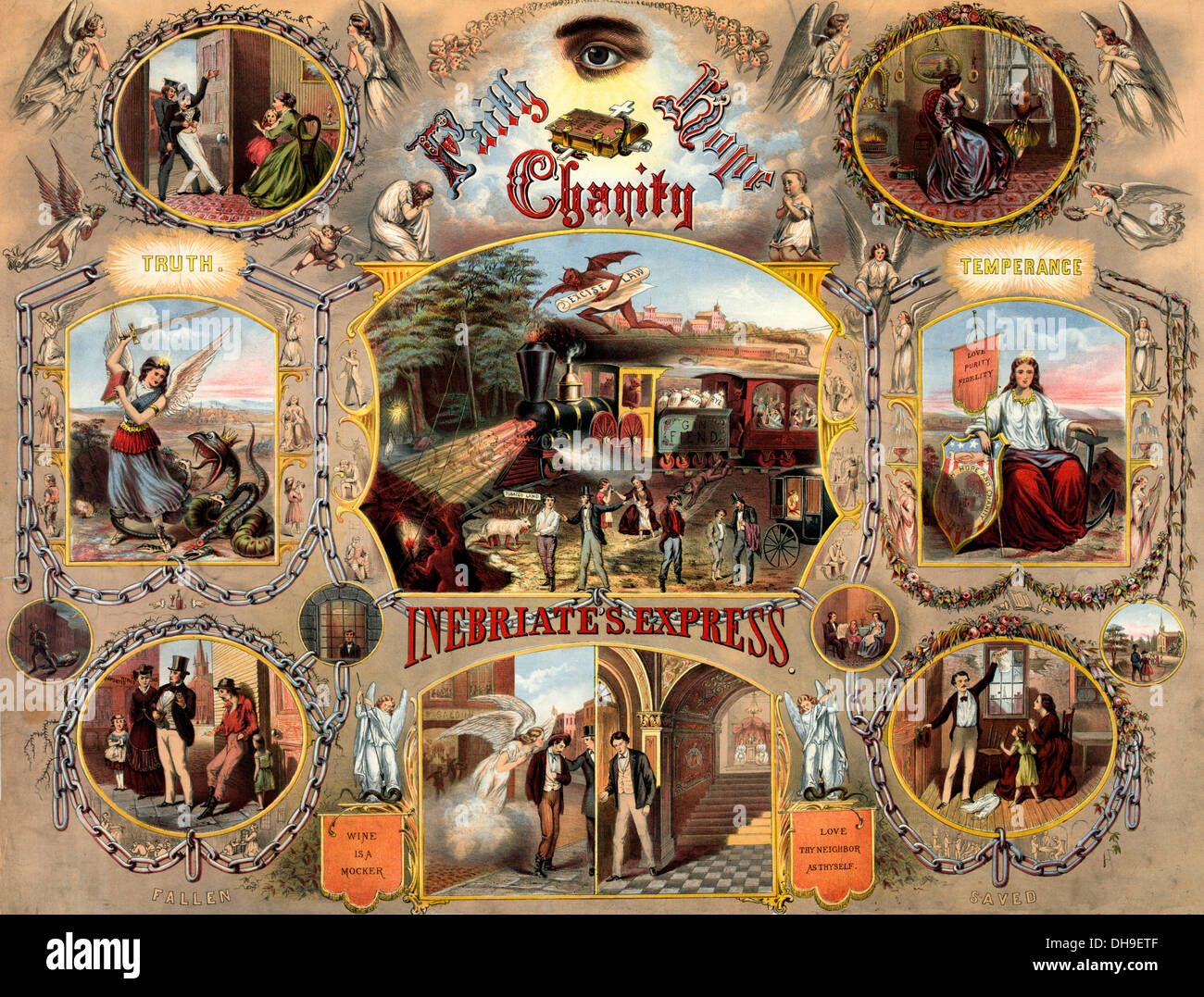 Faith, Hope and Charity - Inebriate's Express - 1870's poster showing ...