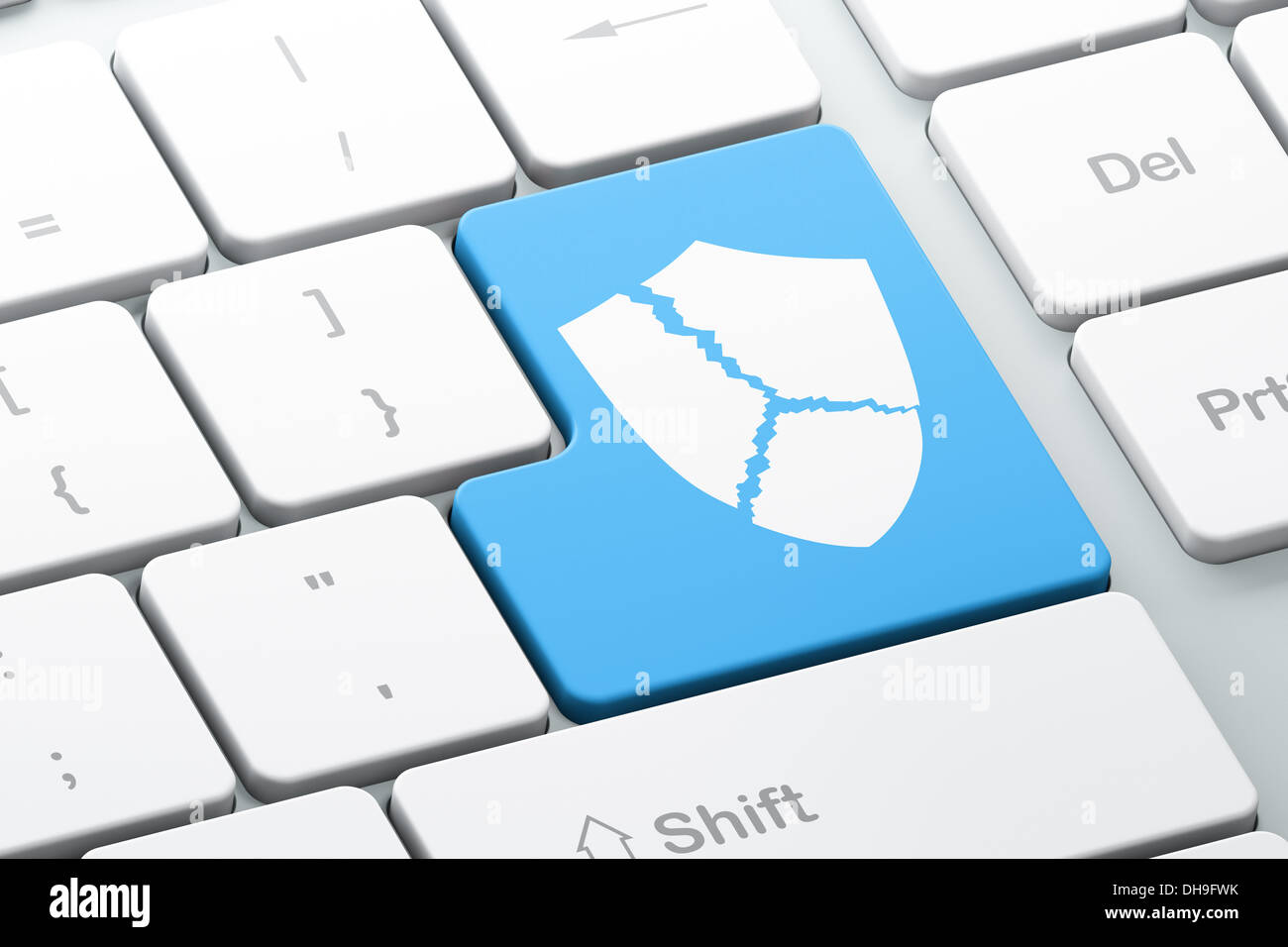 Security concept: Broken Shield on computer keyboard background Stock ...