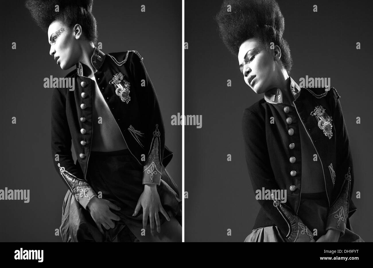 A mixed race European female age 20-25 wearing military style haute ...