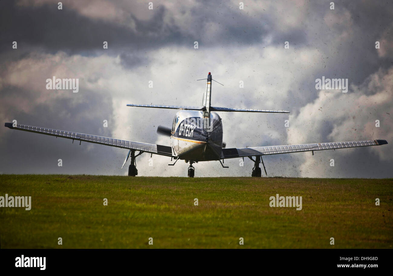 Light aircraft taking off, Cornish flying club Bodmin Moor Stock Photo ...