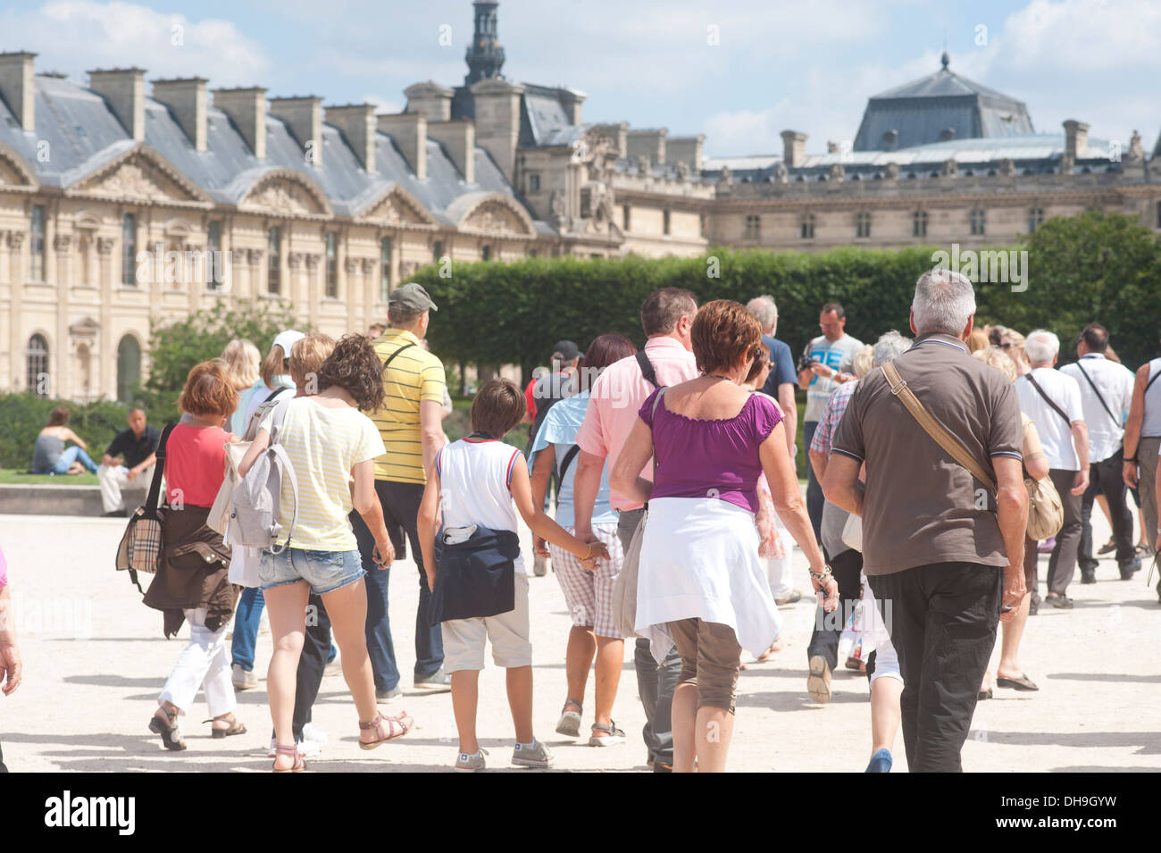 Paris, France - Tourists walking in the area next to Louvre Museum on a ...
