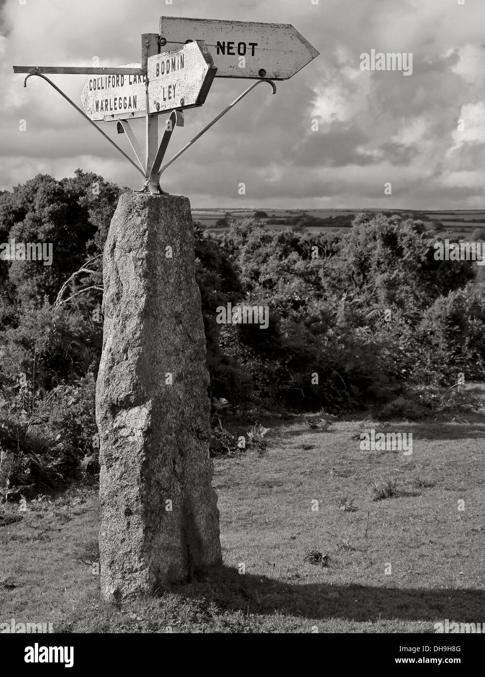 Old stone sign post on bodmin moor to st neot hi-res stock photography ...