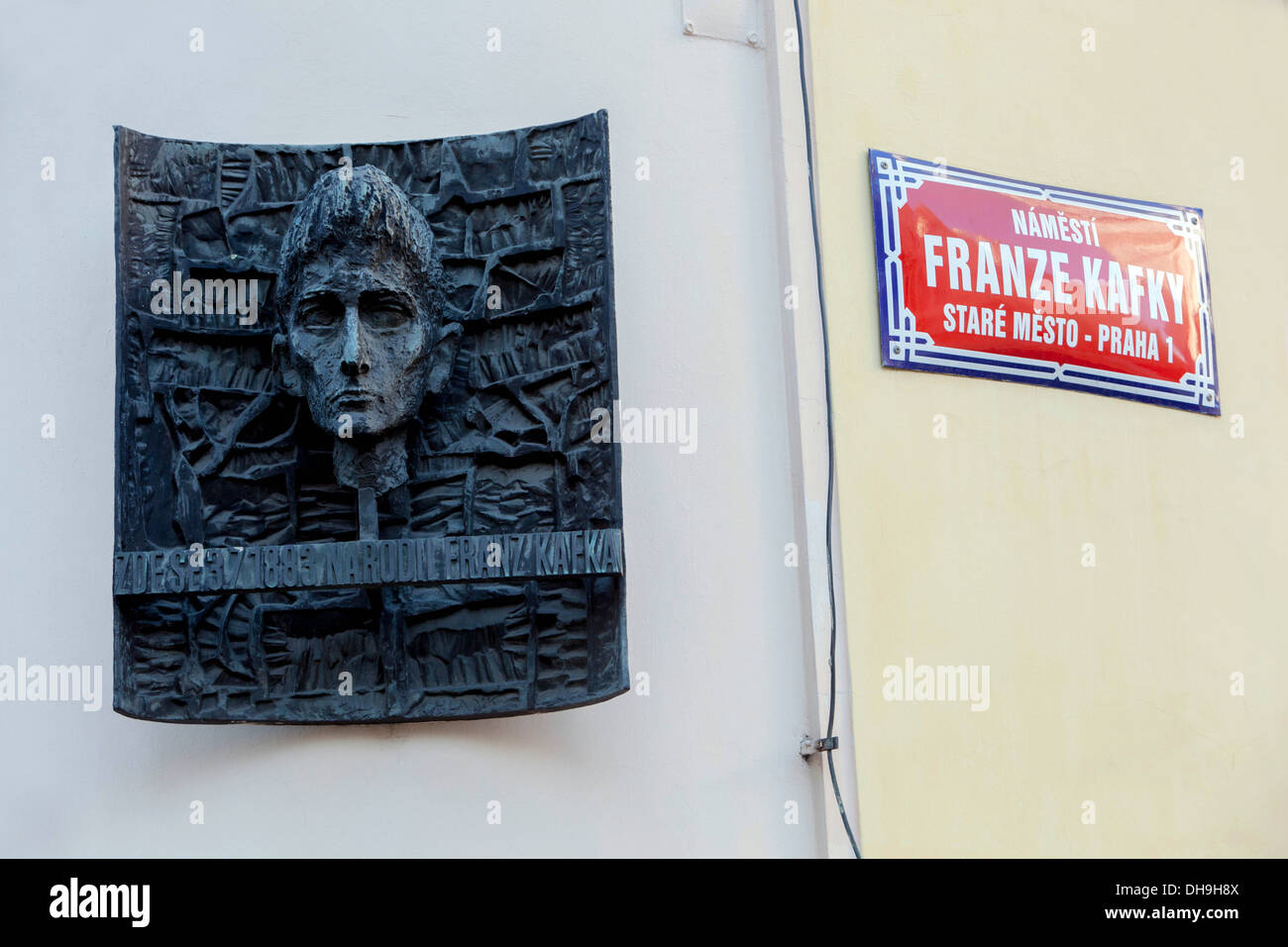 Bronze bust of Franz Kafka Square. house where he was born Prague Czech ...