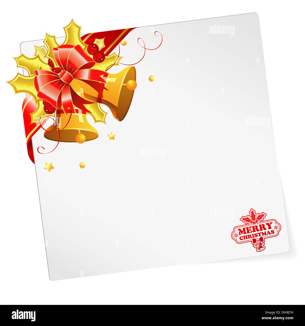 Christmas Frame with Bells, Bow, Mistletoe, Streamer and Sheet Paper ...