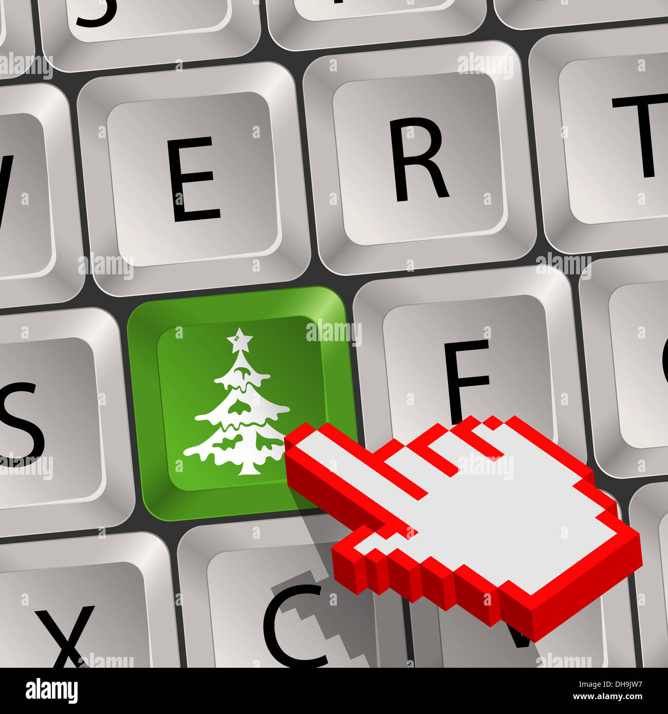 Computer keyboard with a Christmas key with Tree and Pixel Hand Cursor ...