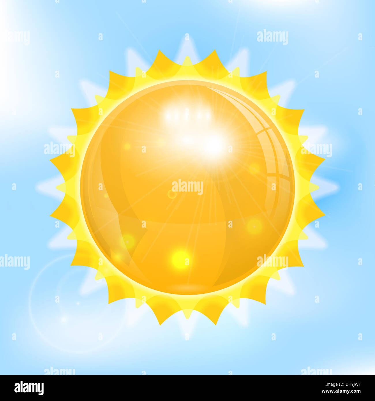 3D Sun on Bright Background with Clouds, illustration Stock Photo - Alamy