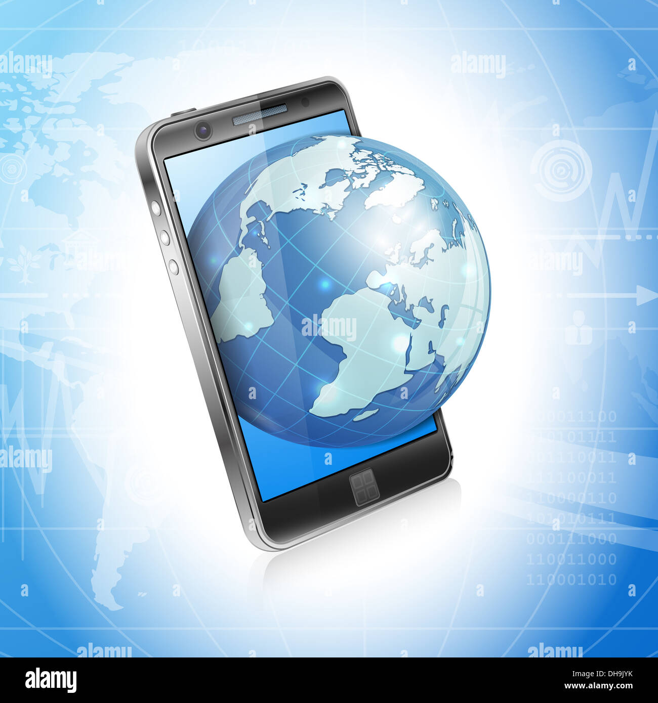 Modern Technology Business Concept - Smartphone with 3D World Map on ...
