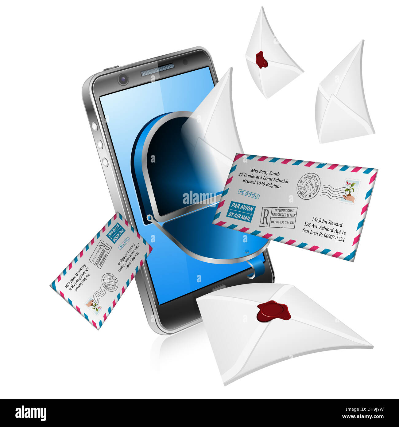 E-Mail concept - Mail from Screen Smartphone, isolated on white ...