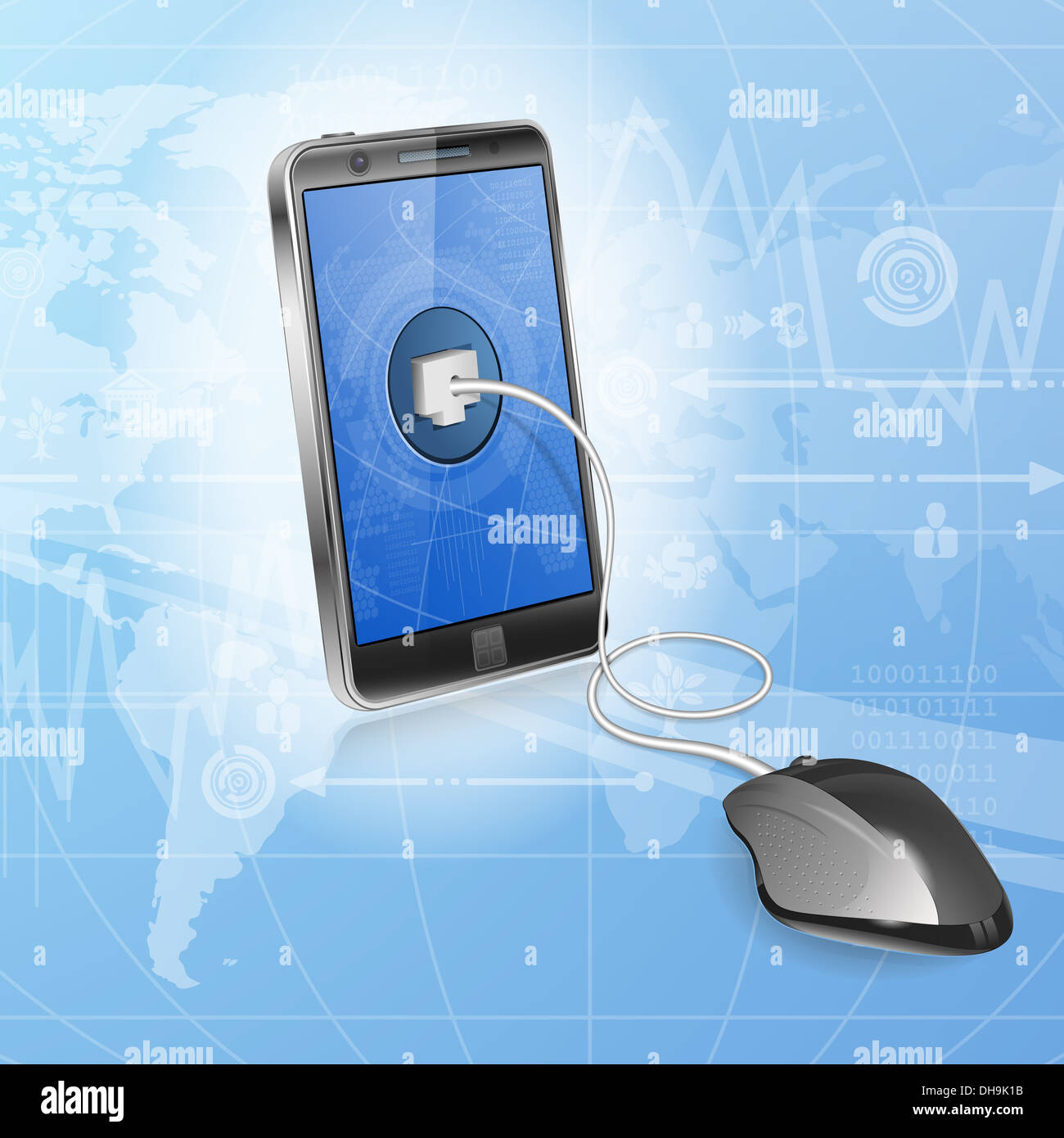 Mobile Computing Concept - Mouse Connected to Smartphone, illustration ...