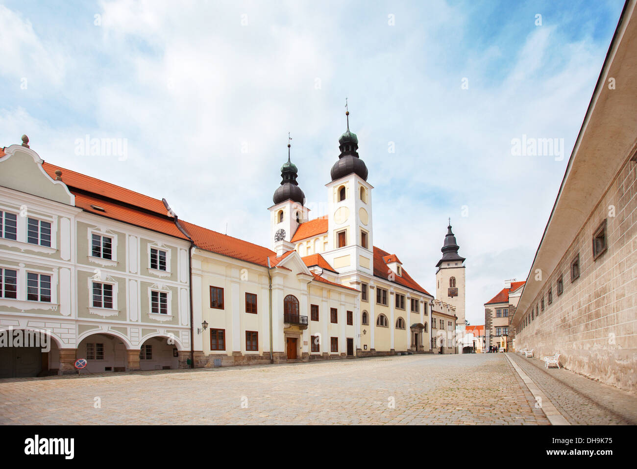 The Baroque Church of the Name of Jesus in Telc, Czech Republic Stock ...