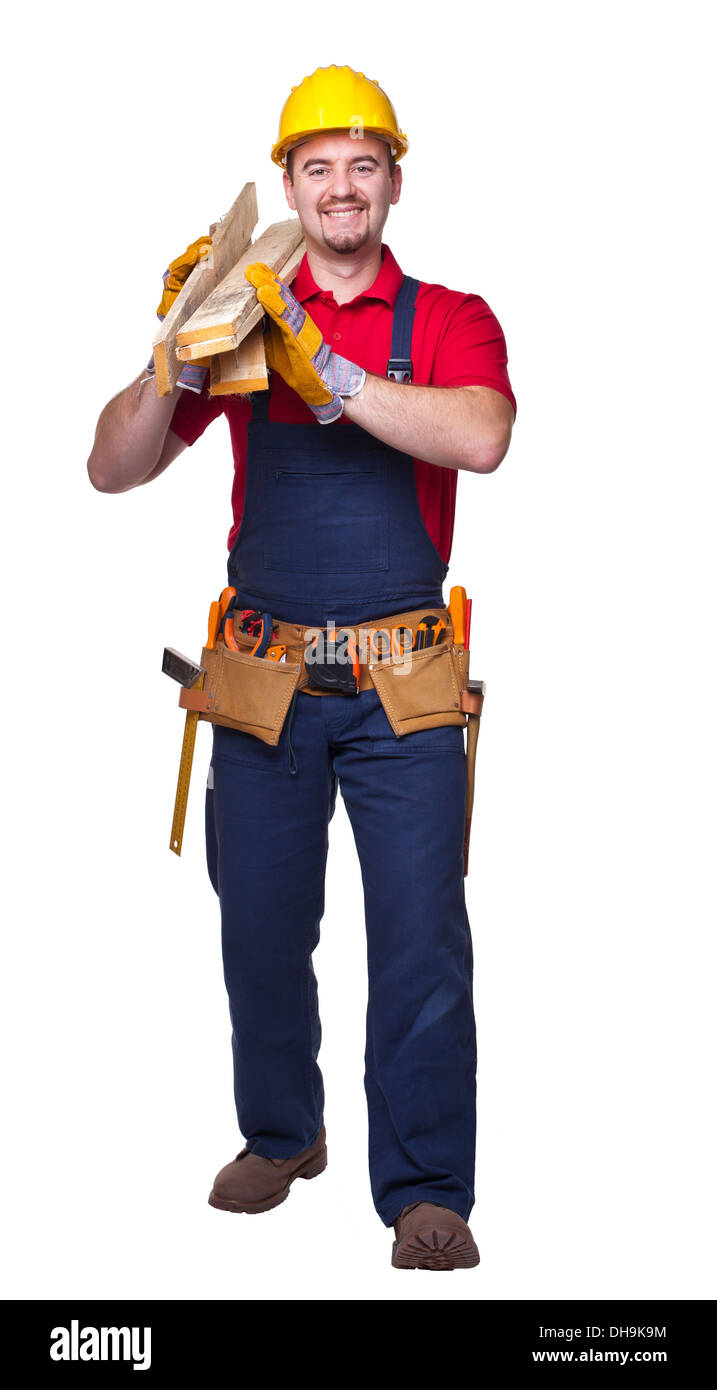 portrait of caucasian handyman isolated on white background Stock Photo ...