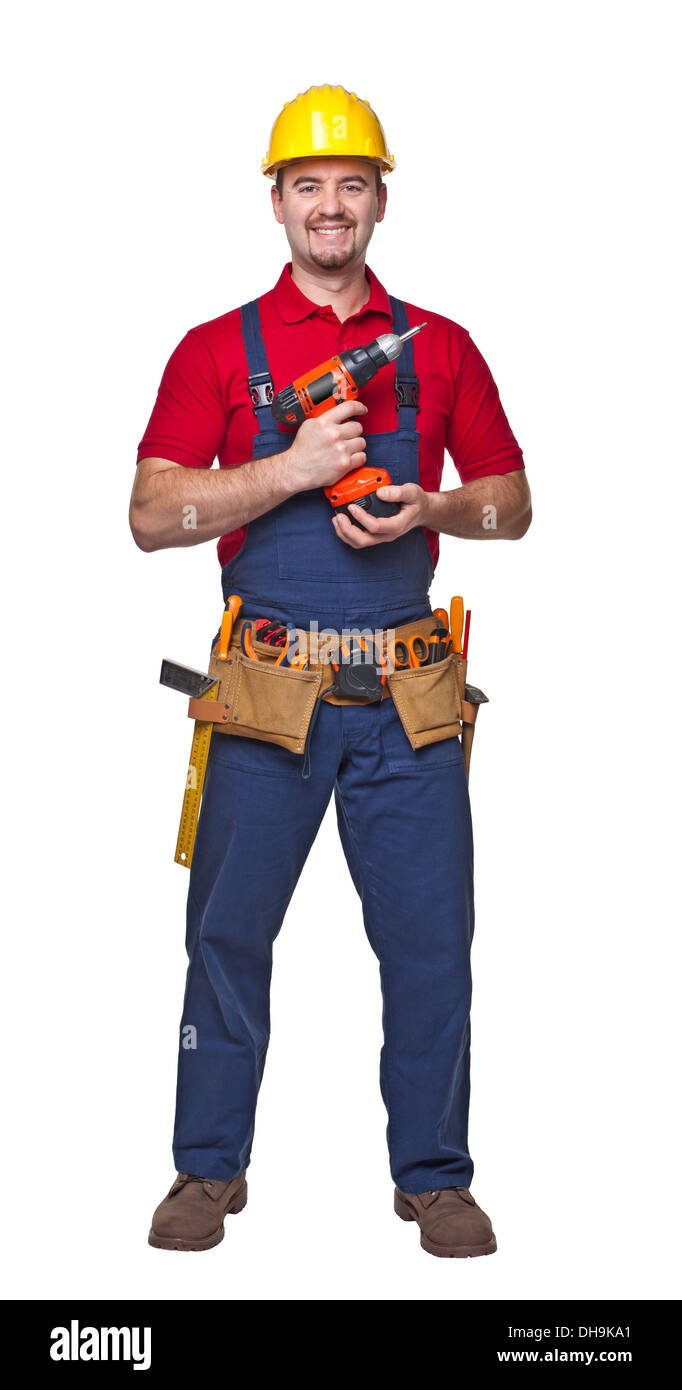 portrait of caucasian handyman isolated on white background Stock Photo ...