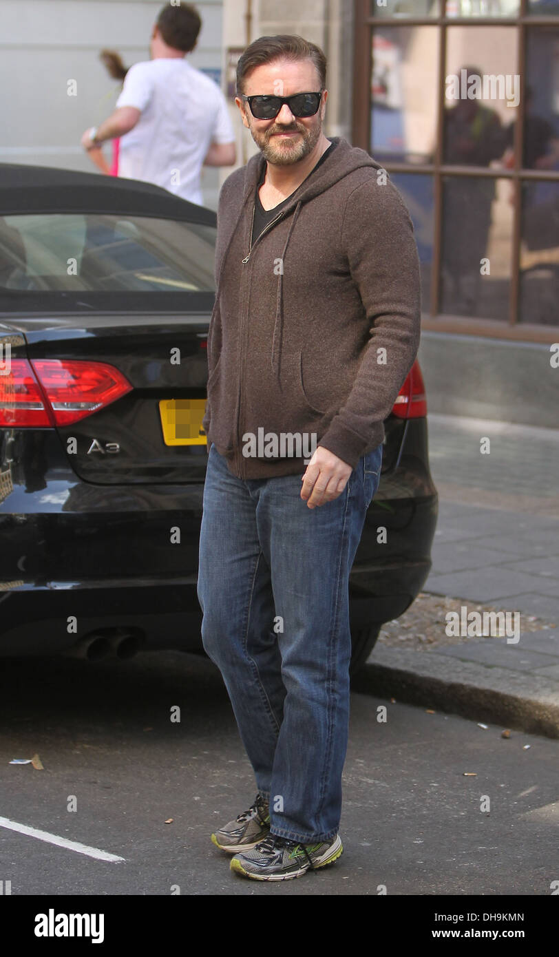 Ricky Gervais outside the BBC Radio 1 studios London, England - 02.04. ...