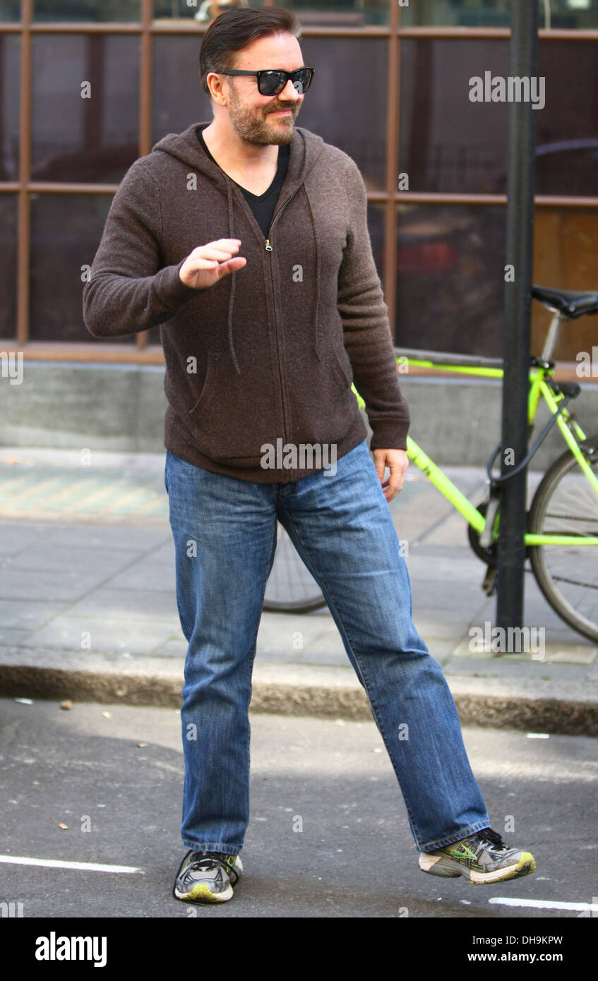 Ricky Gervais outside the BBC Radio 1 studios London, England - 02.04. ...