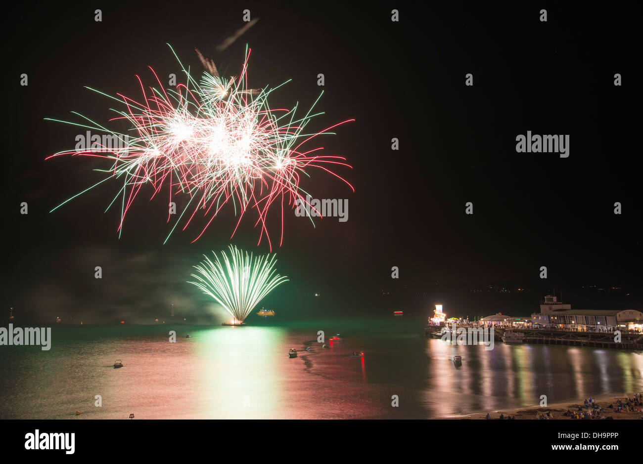 Fireworks display over pier marking the end of Bournemouth Air Festival ...
