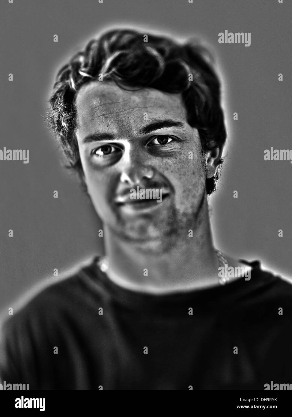 White European male age 25-30 photographed in black and white in a ...